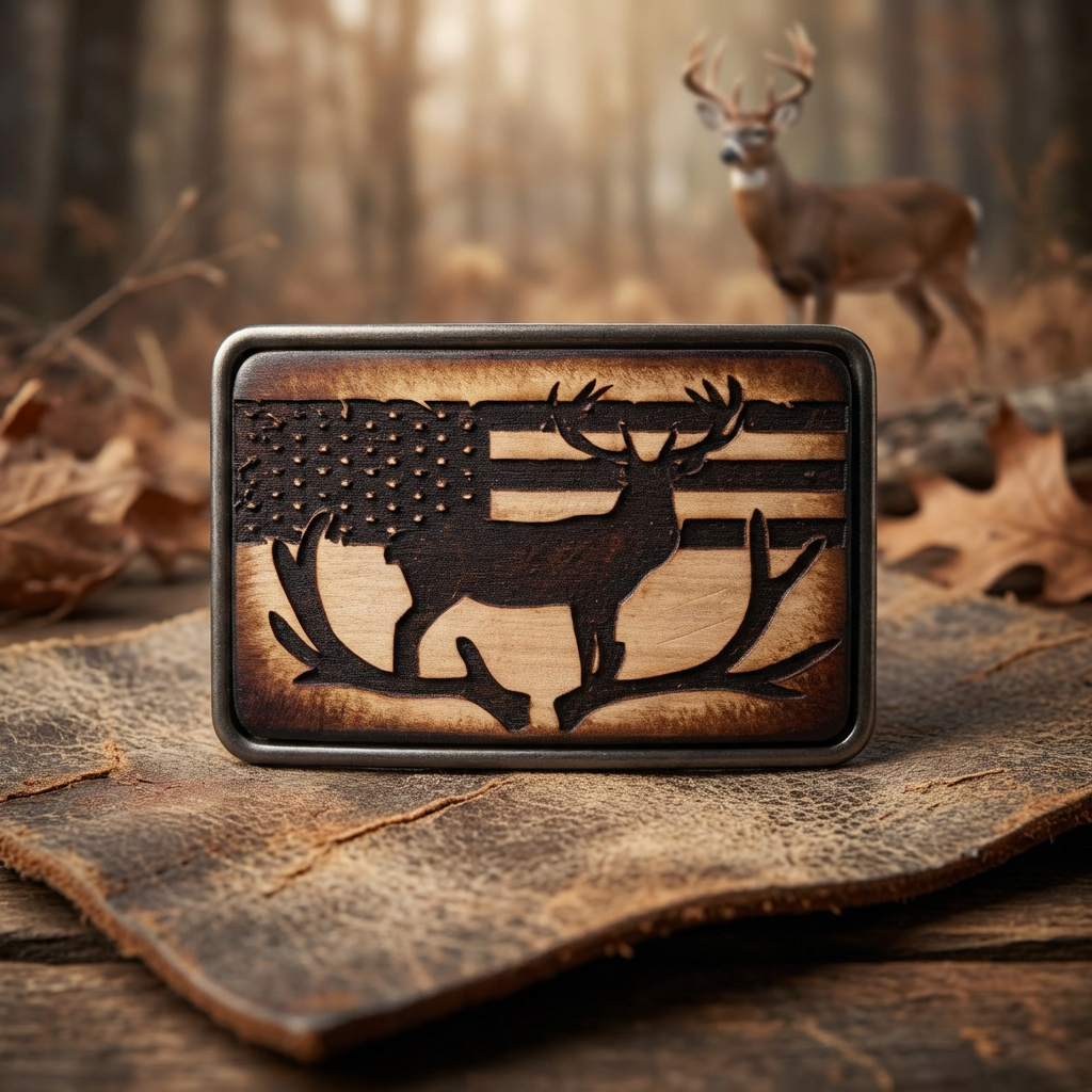 Deer and American Flag Western Design Handcrafted Leather Inlay Belt ...